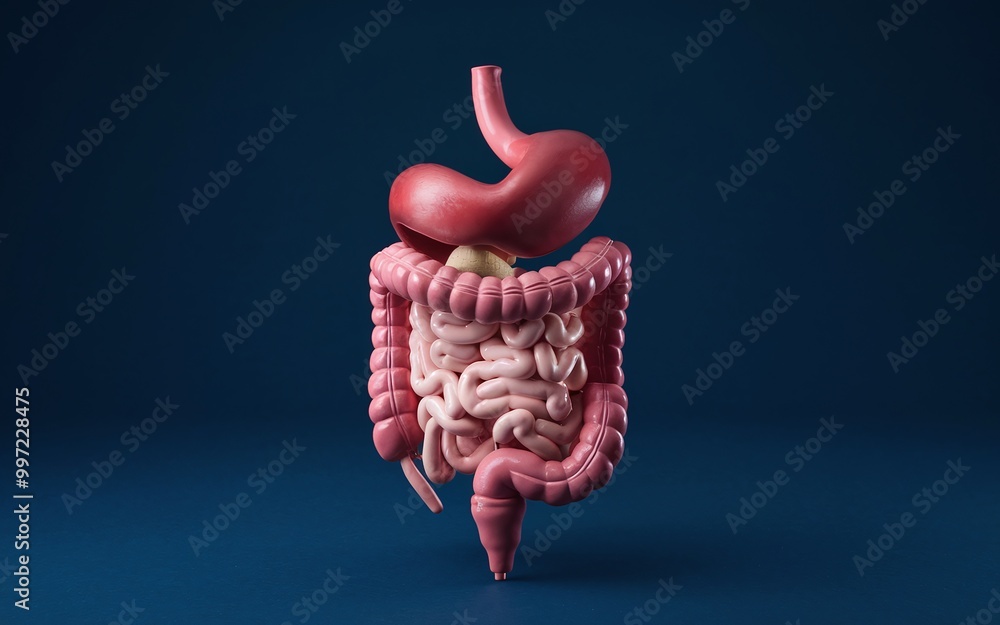 3D illustration of the human digestive system, including the stomach ...