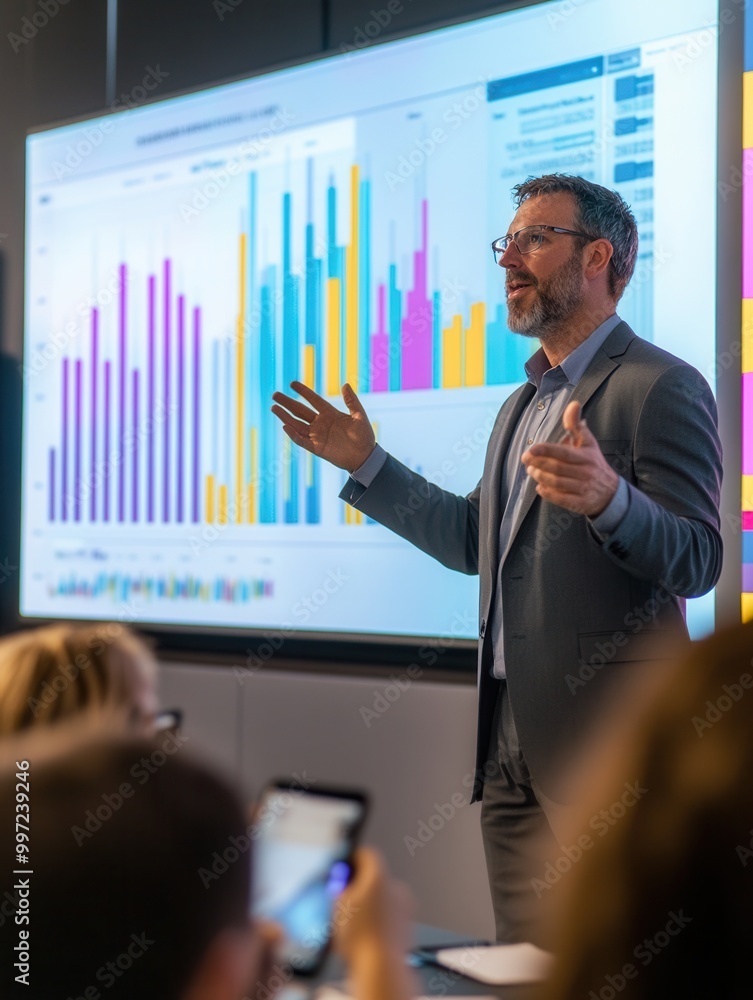 An expert delivers an engaging presentation on data analytics, using ...