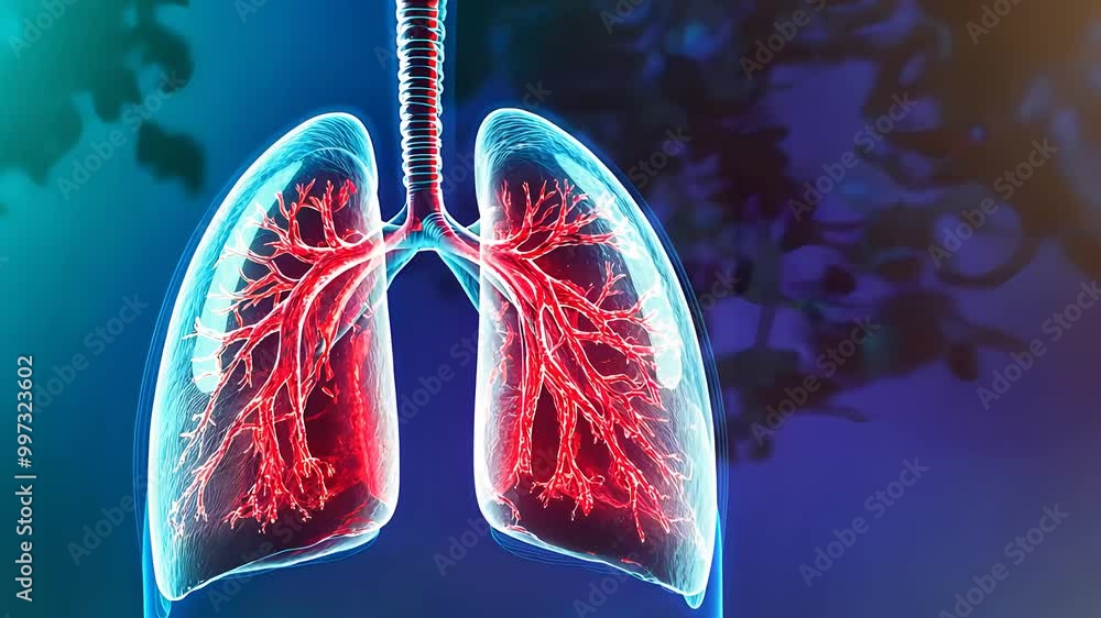 Digital illustration of human lungs showing respiratory system anatomy ...