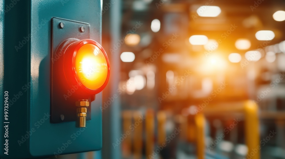 An image showing an illuminated red warning light prominently displayed ...