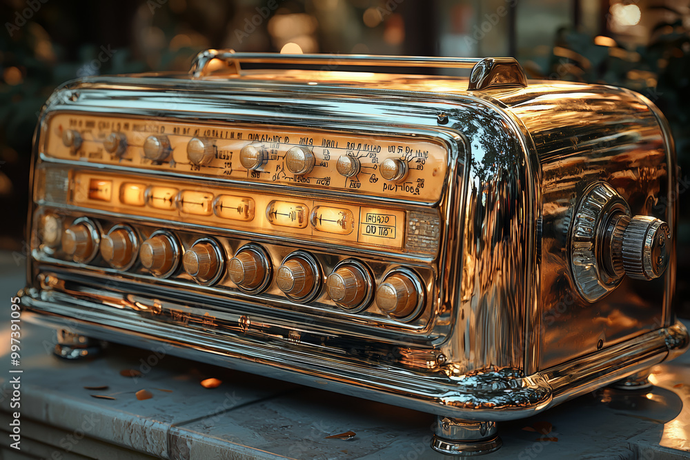 A vintage radio with dials and an old-fashioned design, showcasing the ...