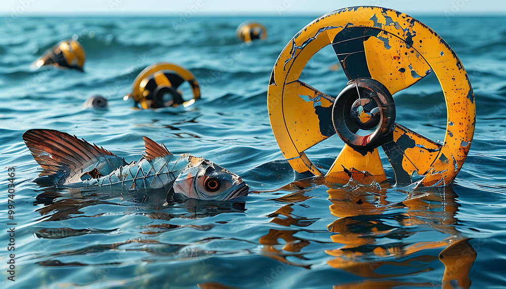 Warning image of nuclear pollution in the ocean, fish severely affected ...