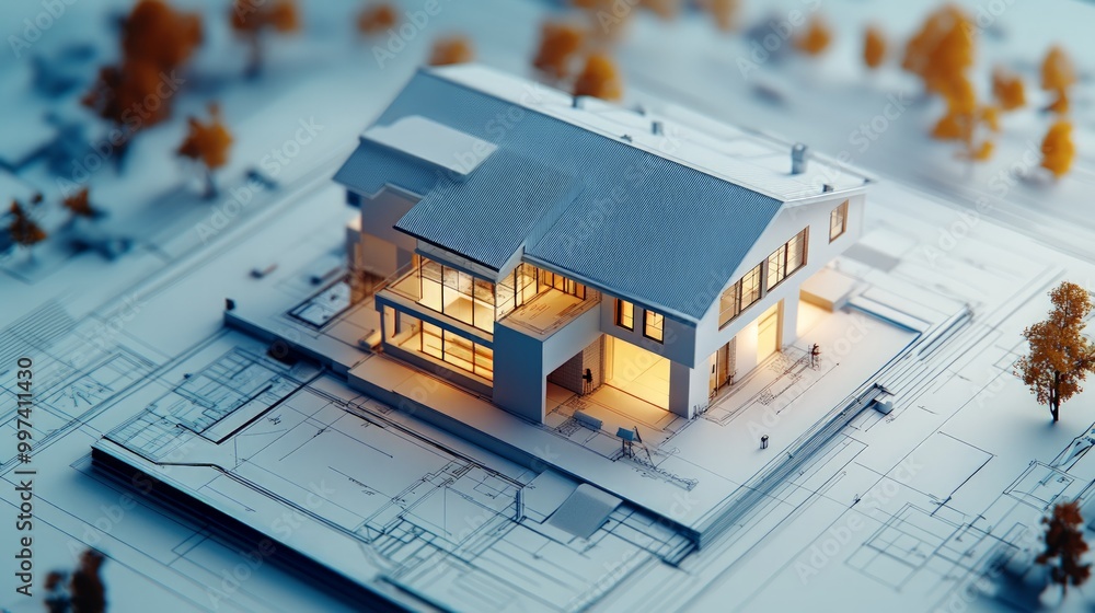 Minimalist Blueprint of Secure Home Design, showcasing sleek lines ...