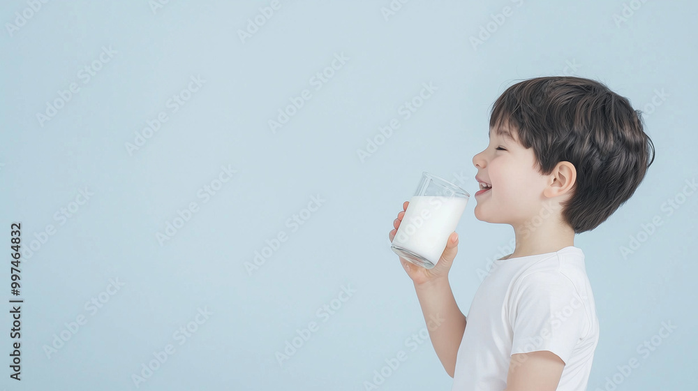 Happy Little Sipper: A joyful young boy enjoys a refreshing glass of ...