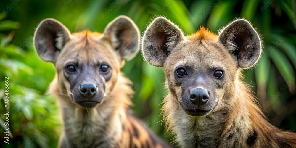 Wild hyenas making eye contact in the jungle , hyena, wildlife ...