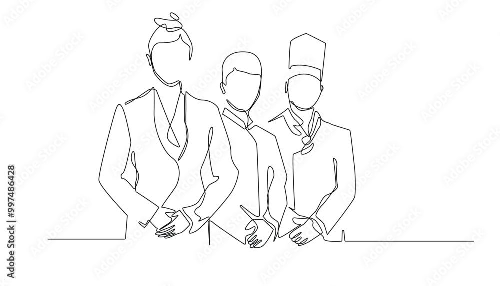 continuous line of hotel waiter.single line drawing of hotel ...
