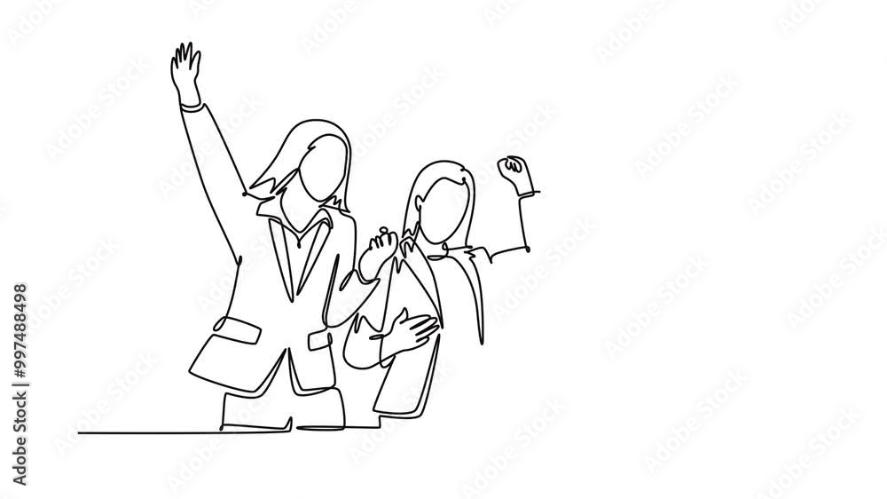 Animated self drawing of continuous line draw happy female and male ...