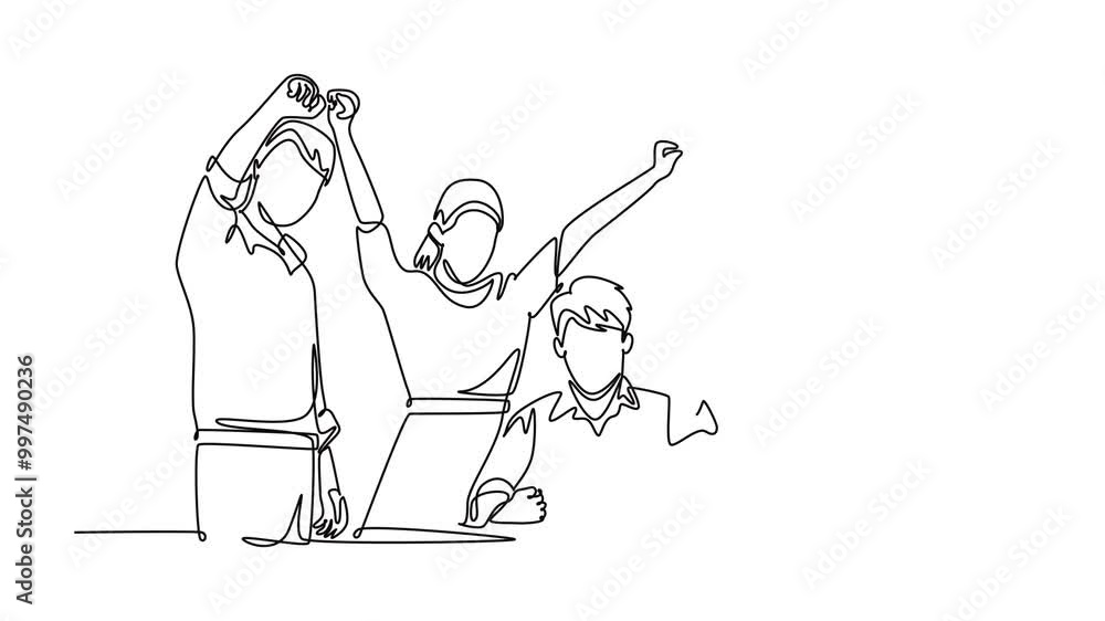 Self drawing animation of single line draw group of businessman and ...