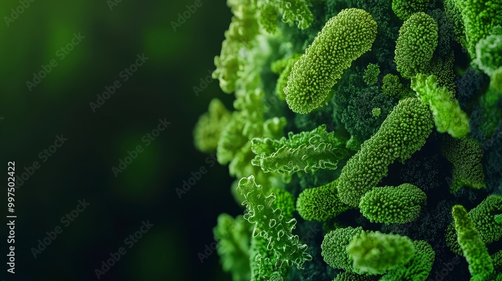 Microscopic view of bacteria colony on a green vegetative surface Stock ...