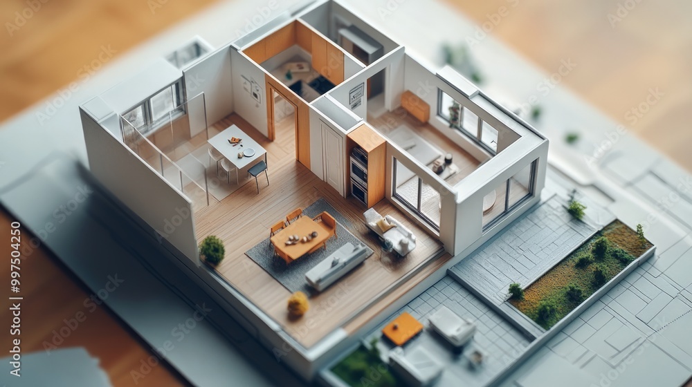 Innovative interior design concept with a detailed architectural model ...