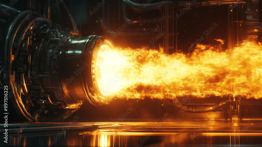The advanced turbine engine emits a powerful jet of flame, showcasing ...