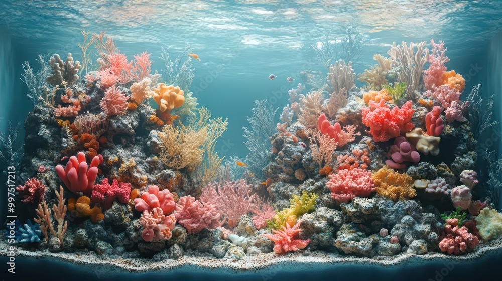 underwater landscape featuring colorful clay coral reefs teeming with ...
