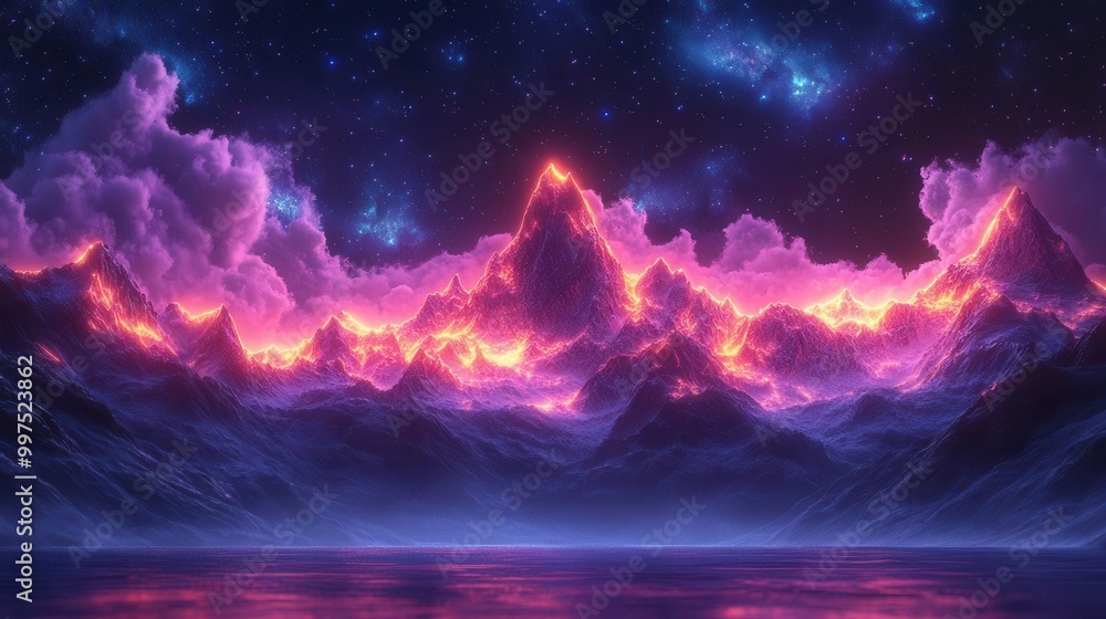 Celestial Peaks: A Cosmic Ballet of Light and Shadow in Ethereal Purple ...