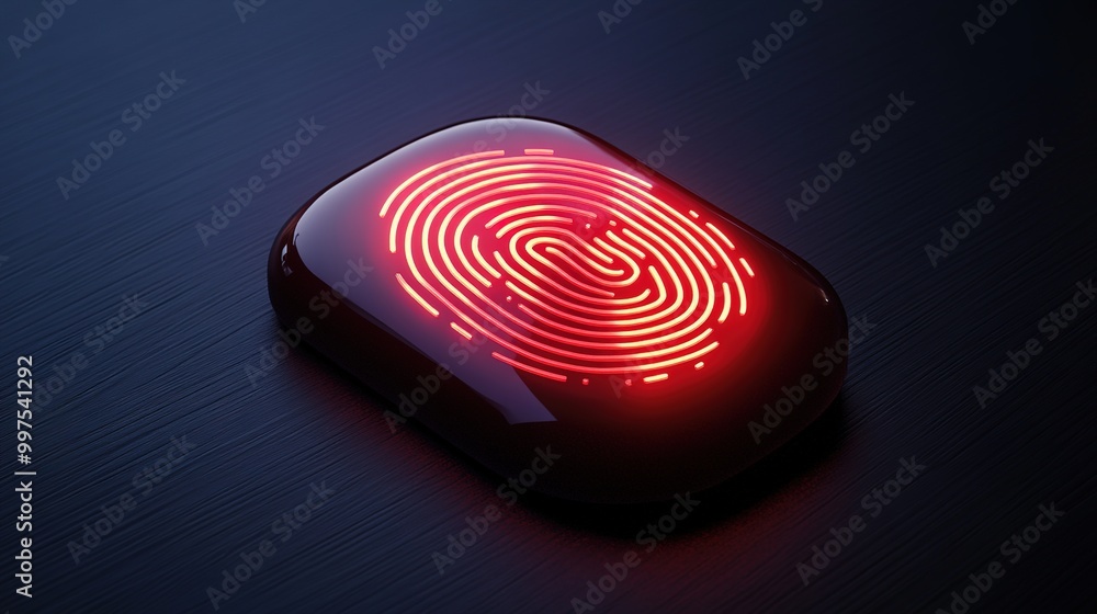 A modern 3D security icon featuring a stylized fingerprint, symbolizing ...