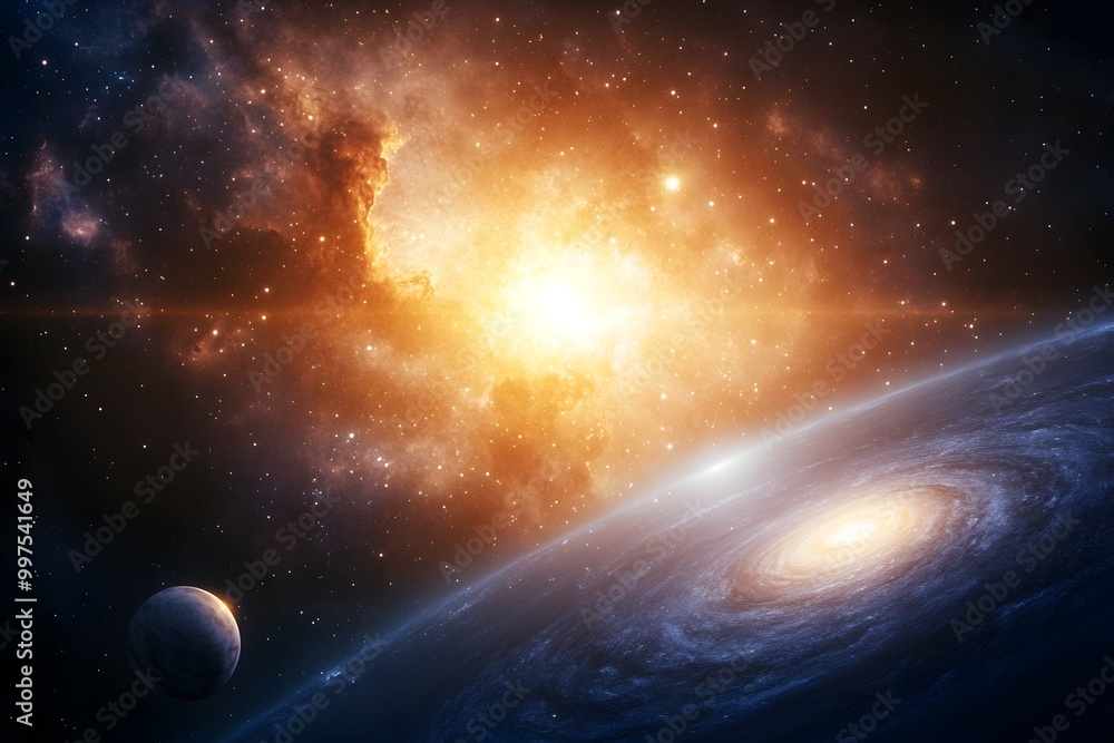 World Space week concept ,Futuristic Solar System in Vast Deep Space ...