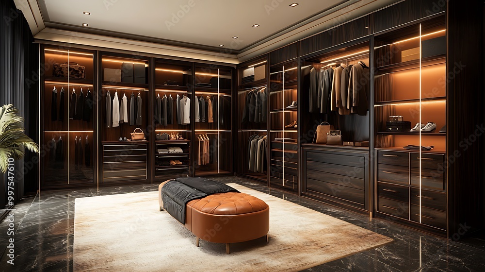 His and Hers Dual-Side Wardrobe with Separate Sections A large, luxury ...