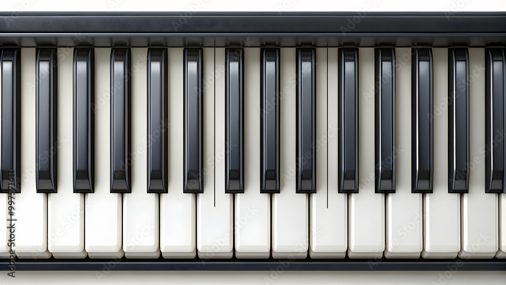 Orthographic view of a full piano keyboard with black and white keys ...