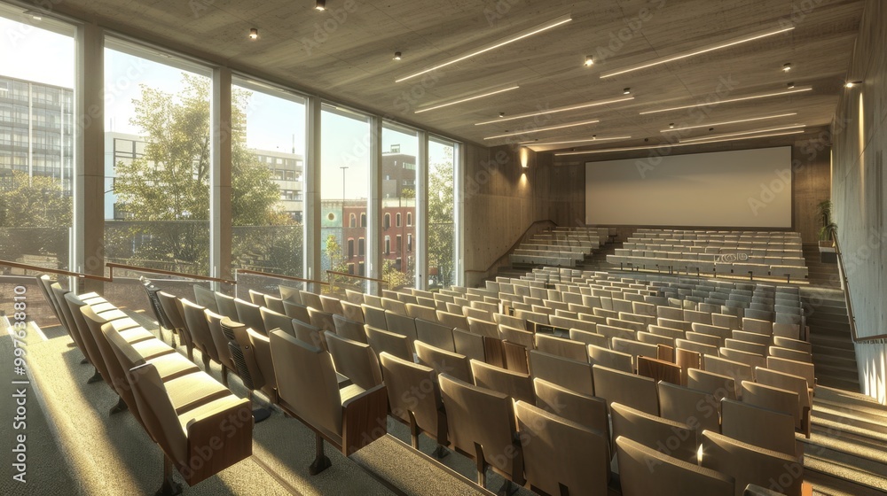 Lecture Hall: A large space for lectures, featuring tiered seating and ...