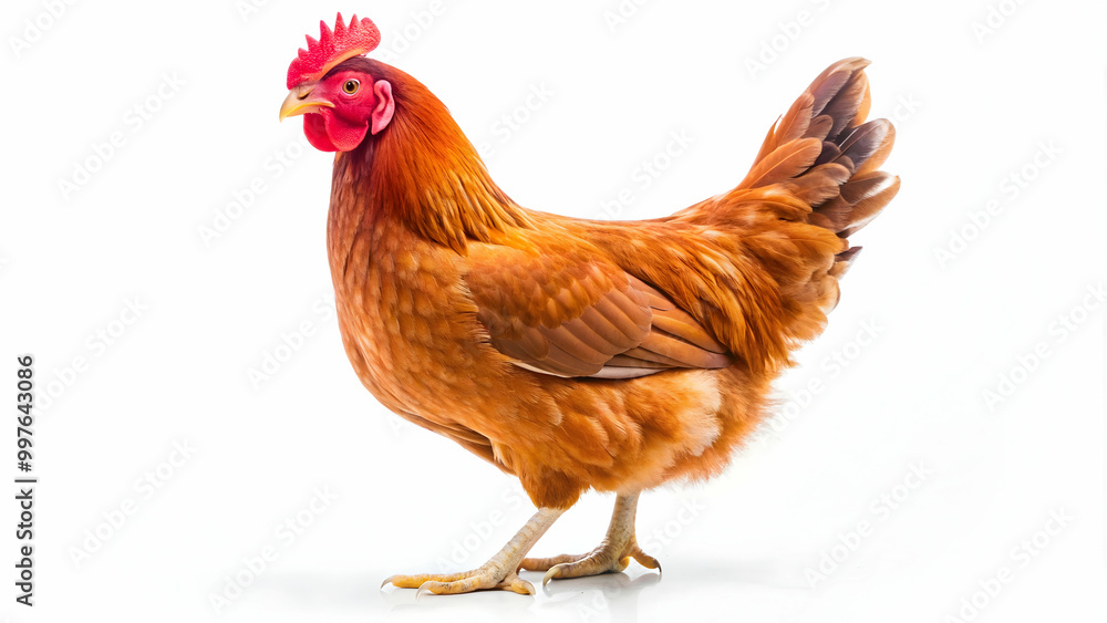 Red adult hen standing isolated on white background, hen, chicken ...