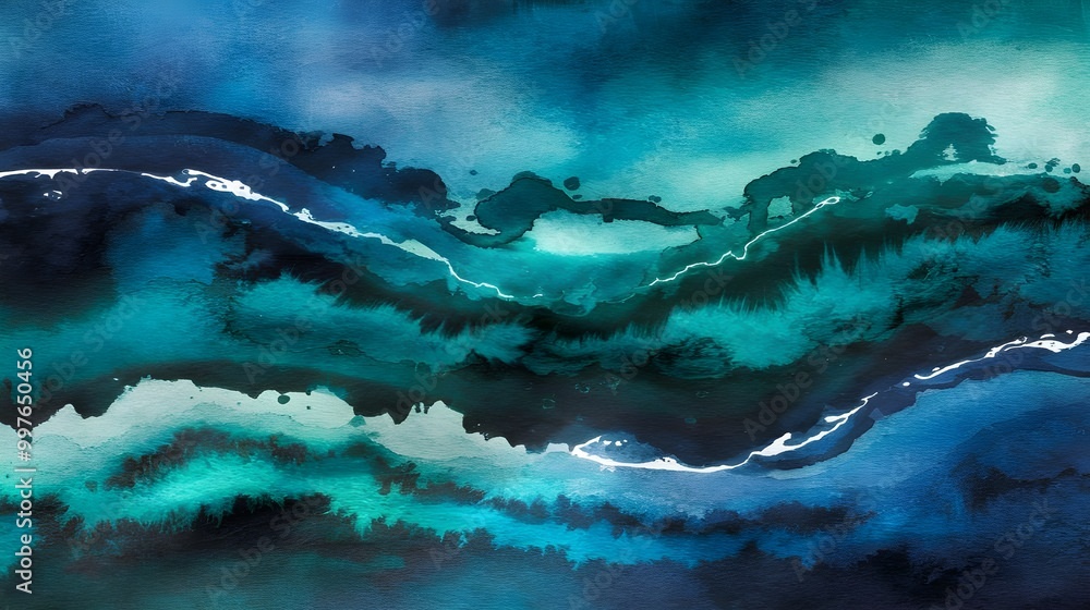 abstract soft blue and white watercolor ocean wave texture background ...