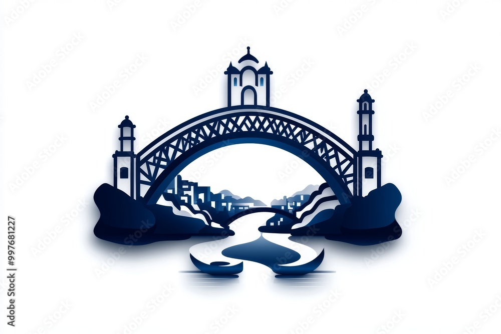 Minimal Porto skyline icon, with clean lines representing the Dom LuÃ­s ...