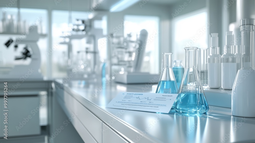 Flyer designed in InDesign with a white science laboratory background ...