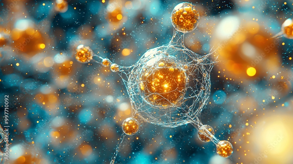 Transparent skin cells forming a web-like structure, with golden ...