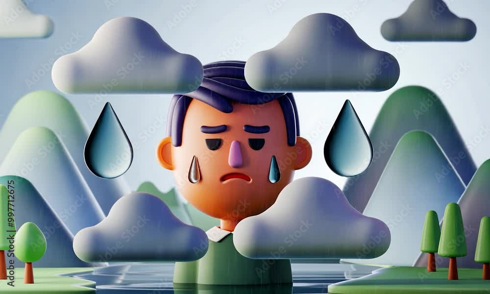 Expressive 3D Illustration Depicting Sadness and Isolation with Cartoon ...