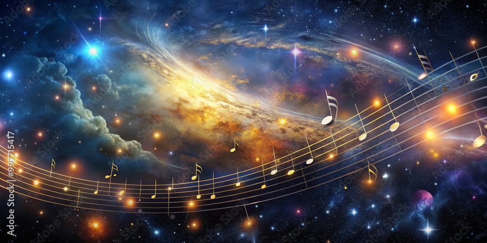 Majestic Cosmic Symphony Enchanting Golden Musical Notes in Celestial ...