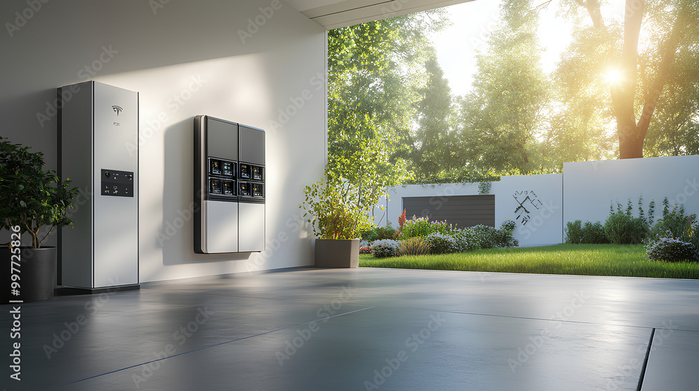 Foto de Concept of a home battery packs alternative electric energy ...