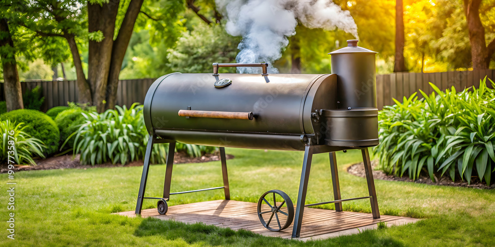 Texas Charcoal offset smoker used during backyard cookout, Texas ...