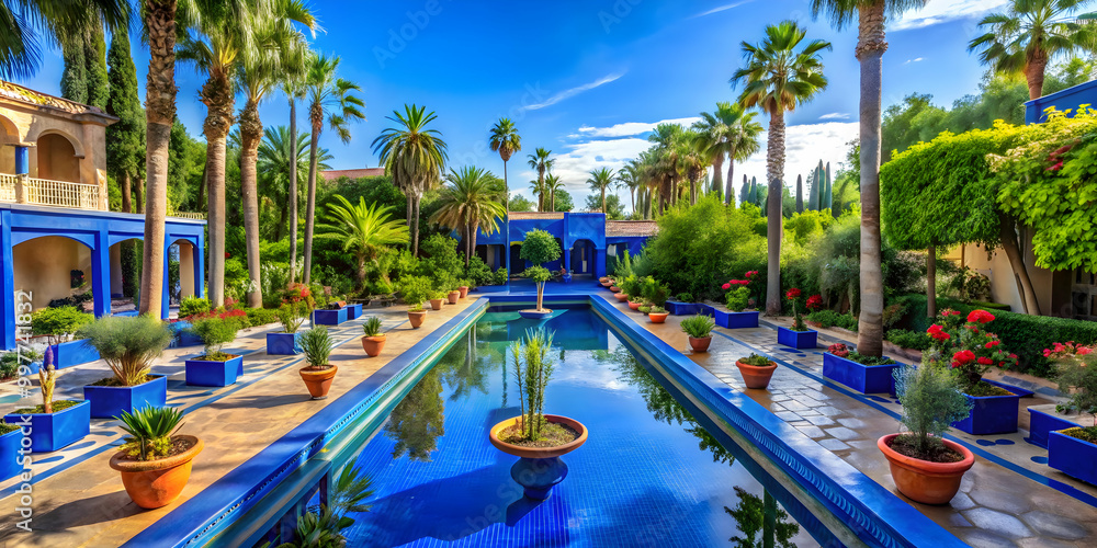 Vibrant blue gardens in Marrakech, Morocco , Majorelle Garden, Morocco ...
