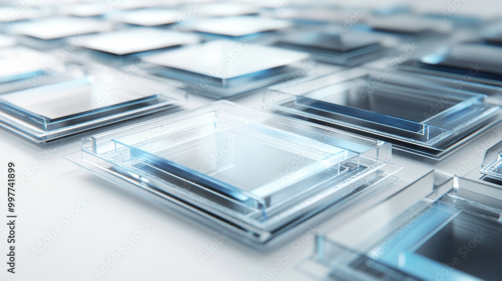 Transparent solar cells are arranged in futuristic pattern, showcasing ...