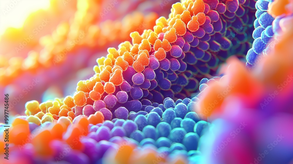 Colorful molecular model depicting bacterial cell membranes ...