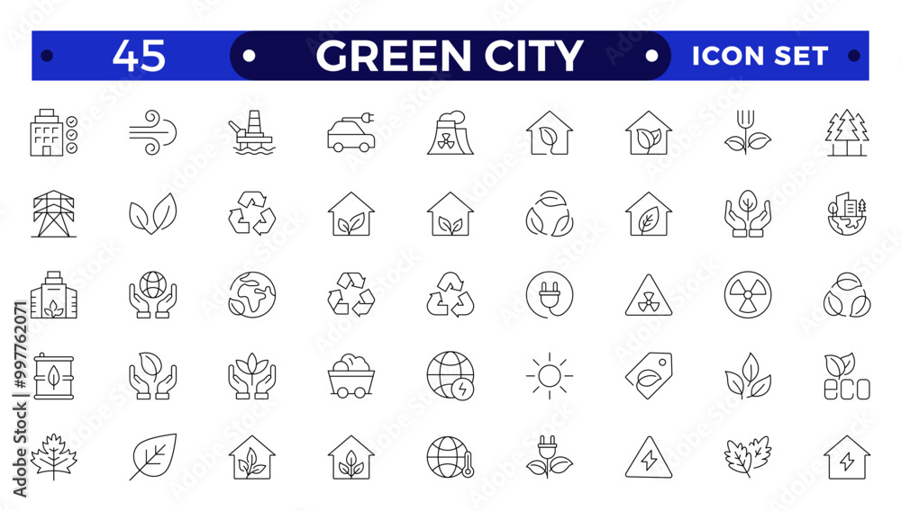 Green city Outline icons collection. UI icon set in a flat design ...