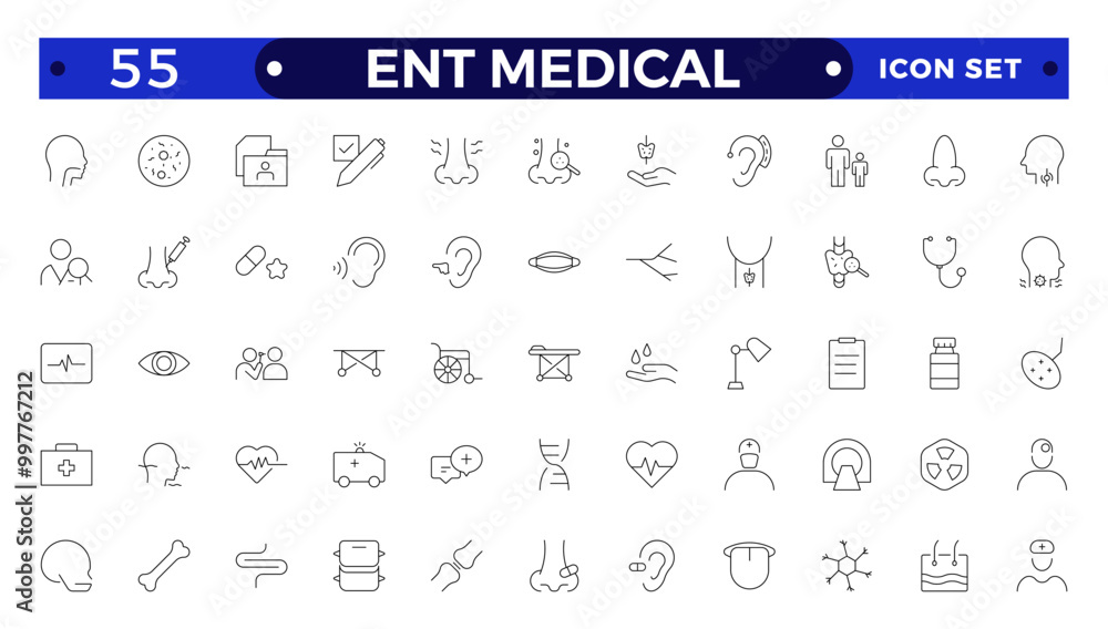 ENT Medical outline Icon, also includes ear, nose, throat, Headache ...