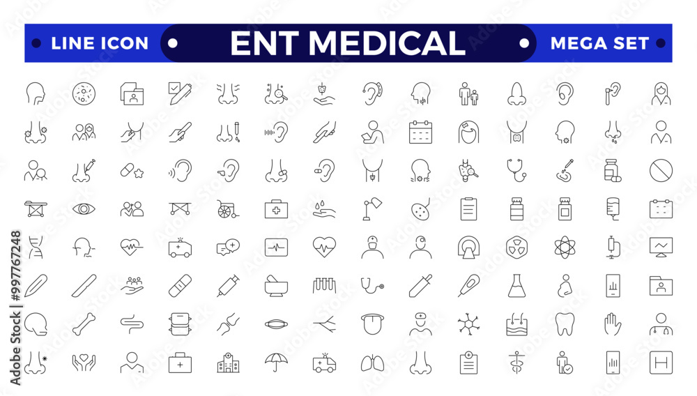 ENT Medical outline Icon, also includes ear, nose, throat, Headache ...