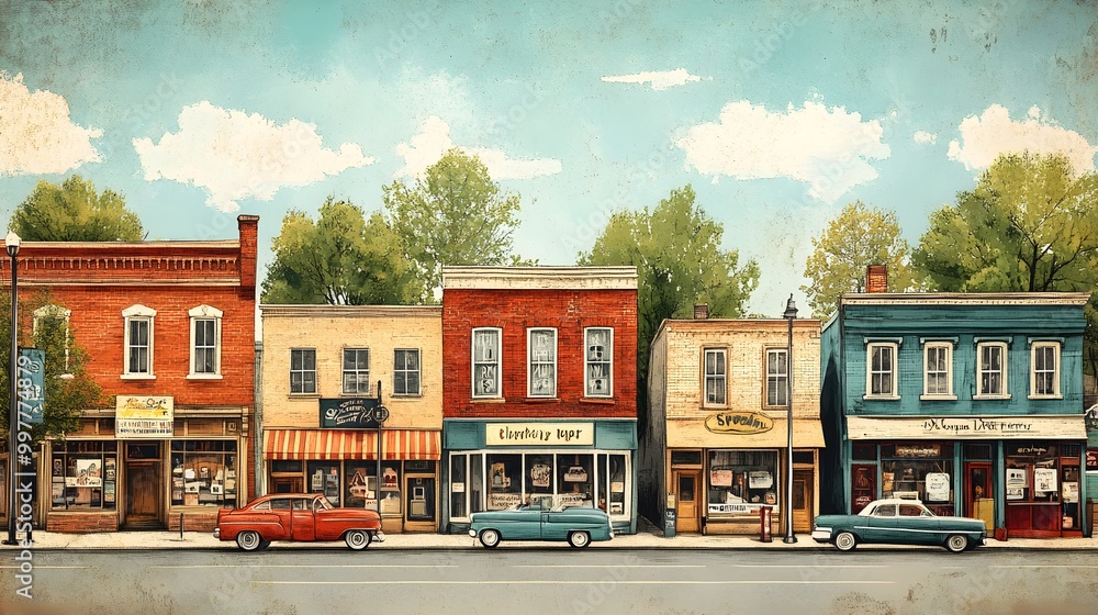An artistic depiction of your town historic main street, with classic ...