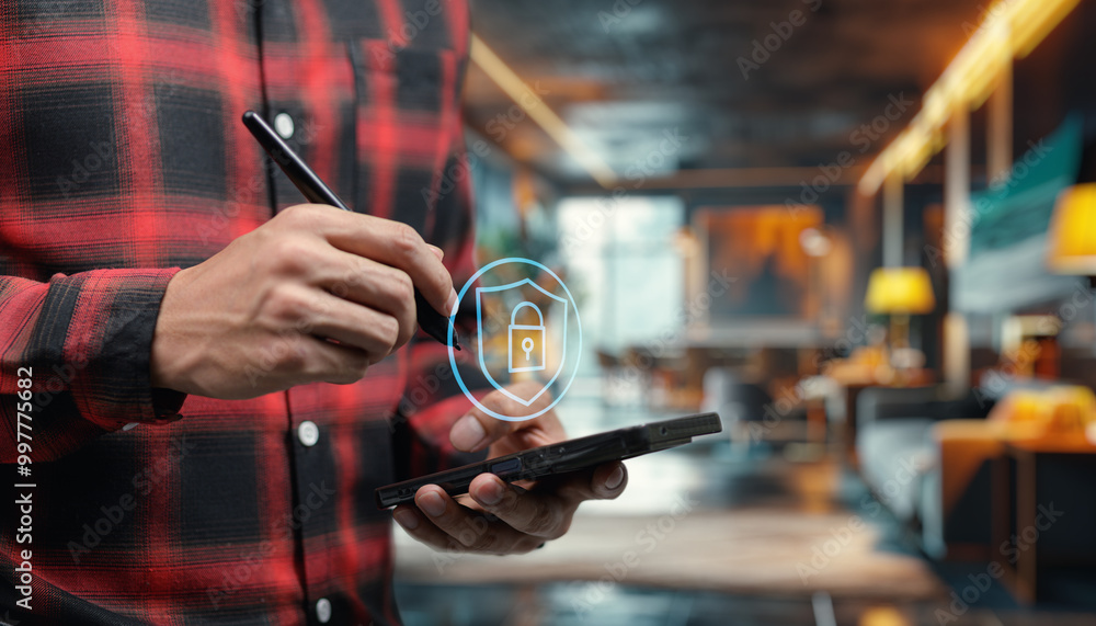 An icon representing an online security lock system, featuring a ...