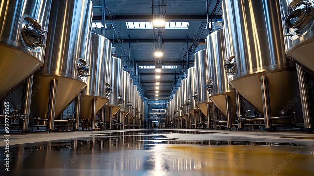 Pristine stainless steel tank in a modern food processing facility ...