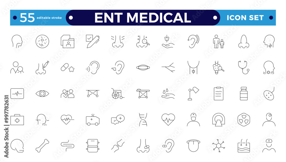 ENT Medical outline Icon, also includes ear, nose, throat, Headache ...