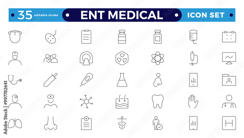 ENT Medical outline Icon, also includes ear, nose, throat, Headache ...
