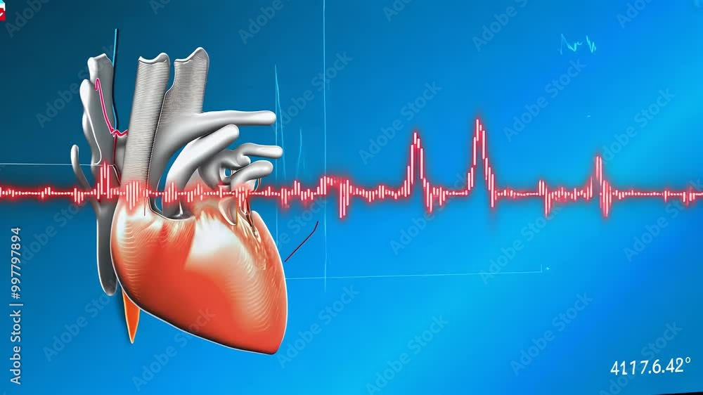 dynamic 4K animation showing pulsating art cardiogram signal realtime ...