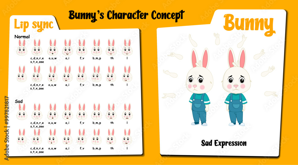 A sad rabbit cartoon character AKA Bunny. Cute rabbit cartoon vector ...