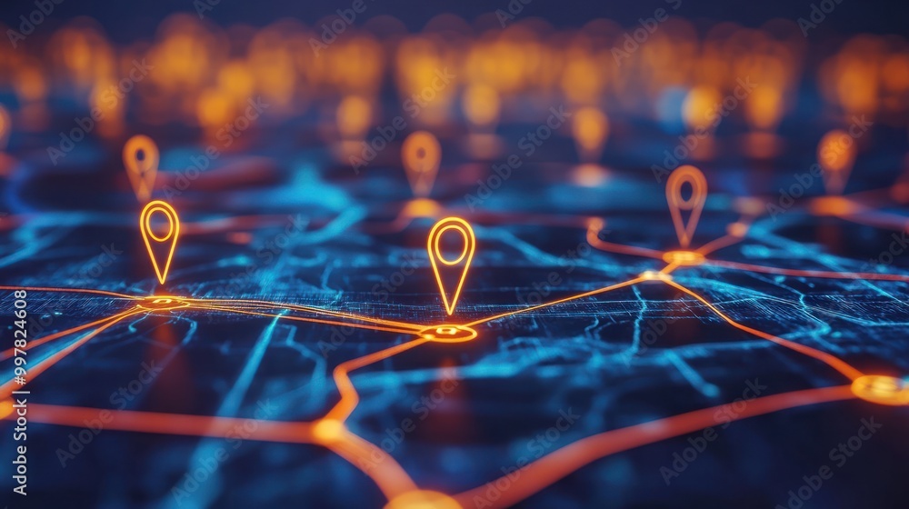 A Digital Map Featuring Interconnected Location Pins Symbolizing Global Network Connectivity