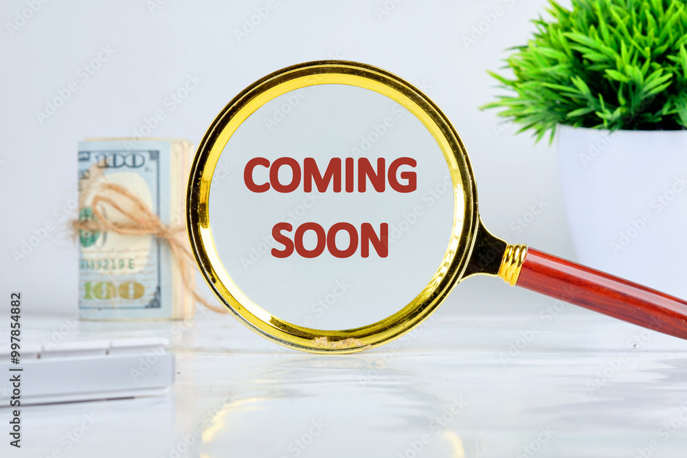 Conceptual coming soon symbol. Copy space. COMING SOON words written ...