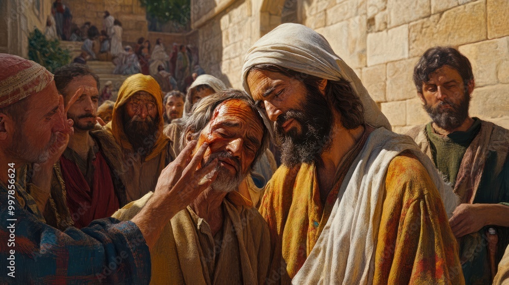 Portrait of Jesus healing the blind man in jerusalem: capturing the ...