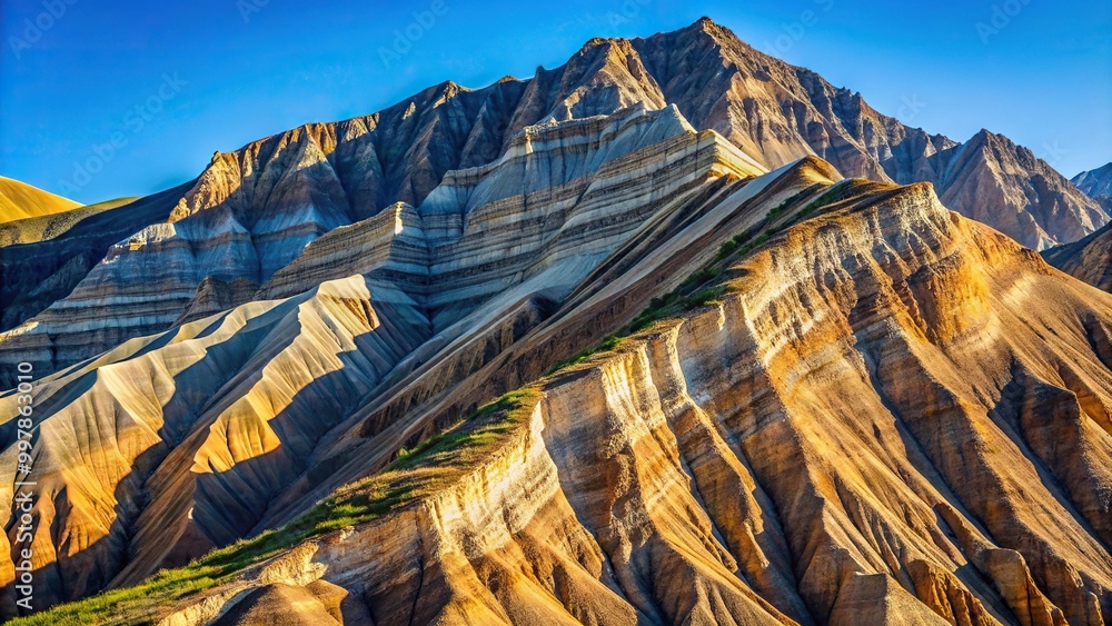 Extreme close-up of fault block mountains with steep slopes and clear ...