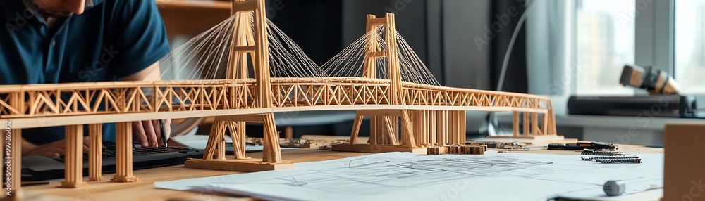 Bridge design in progress, with engineers reviewing structural models ...