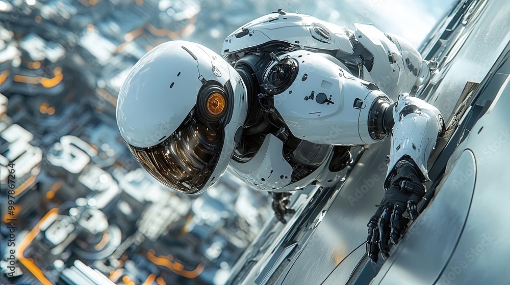 A highrise window cleaning monster robot scaling the sides of ...